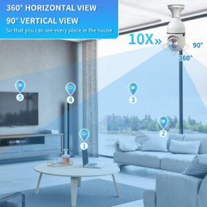 Upgraded 10x Zoom Dual Lens Light Bulb Camera, Waterproof Light Bulb Security Camera, 2MP 360° Light Bulb Camera Wifi Outdoor, 2.4Ghz 30m Auto Tracking Night Vision Motion Detection Light Bulb Camera