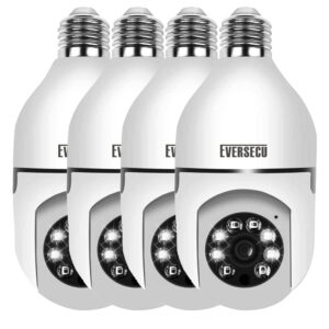 eversecu 1080p 2.0mp wireless light bulb ptz security camera with e27 connector, motion auto tracking, two way audio, night vision, tuya smart life app wifi ip ptz cctv camera (4 pack)