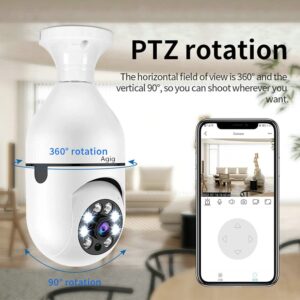 IZENGATE Light Bulb Security Camera,2.4GHz/5GHz Wireless WiFi 1080P Outdoor Cam, 360° Panoramic Motion Detection and Alarm Two-Way Audio E27 Socket,Home Surveillance Cameras with 64GB Card (1PCS)