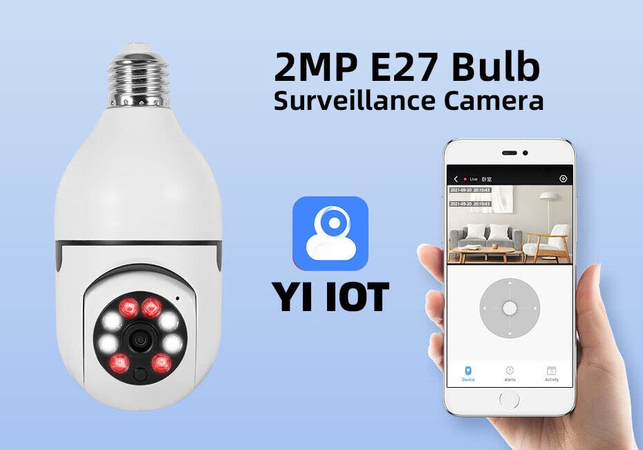 IZENGATE Light Bulb Security Camera,2.4GHz/5GHz Wireless WiFi 1080P Outdoor Cam, 360° Panoramic Motion Detection and Alarm Two-Way Audio E27 Socket,Home Surveillance Cameras with 64GB Card (1PCS)