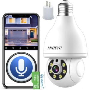 mnieyu 360° light bulb camera-2k light bulb security camera, 2.4ghz & 5ghz wireless wifi smart security camera for outdoor-indoor,hd security camera with auto tracking and night vision,support alexa