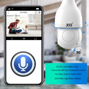 MNIEYU 360° Light Bulb Camera-2K Light Bulb Security Camera, 2.4GHz & 5GHz Wireless WiFi Smart Security Camera for Outdoor-Indoor,HD Security Camera with Auto Tracking and Night Vision,Support Alexa