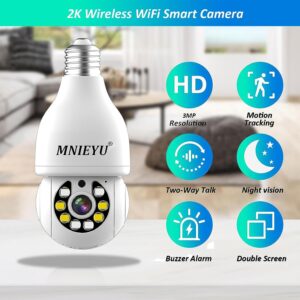 MNIEYU 360° Light Bulb Camera-2K Light Bulb Security Camera, 2.4GHz & 5GHz Wireless WiFi Smart Security Camera for Outdoor-Indoor,HD Security Camera with Auto Tracking and Night Vision,Support Alexa