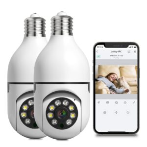 yihoume upgraded,wireless light bulb security camera, 360°panoramic 2k surveillance cam 2.4ghz camera with motion detection alarm night vision two-way-talk phone remote view indoor (2 pack)