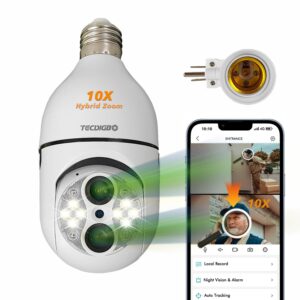 10x hybrid zoom light bulb security camera, 2mp light socket security camera outdoor indoor, wireless wifi home security cameras, full color night vision, two-way dialogue, motion tracking