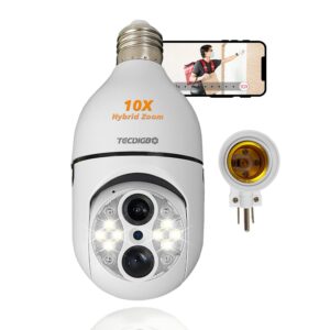 10X Hybrid Zoom Light Bulb Security Camera, 2MP Light Socket Security Camera Outdoor Indoor, Wireless WiFi Home Security Cameras, Full Color Night Vision, Two-Way Dialogue, Motion Tracking