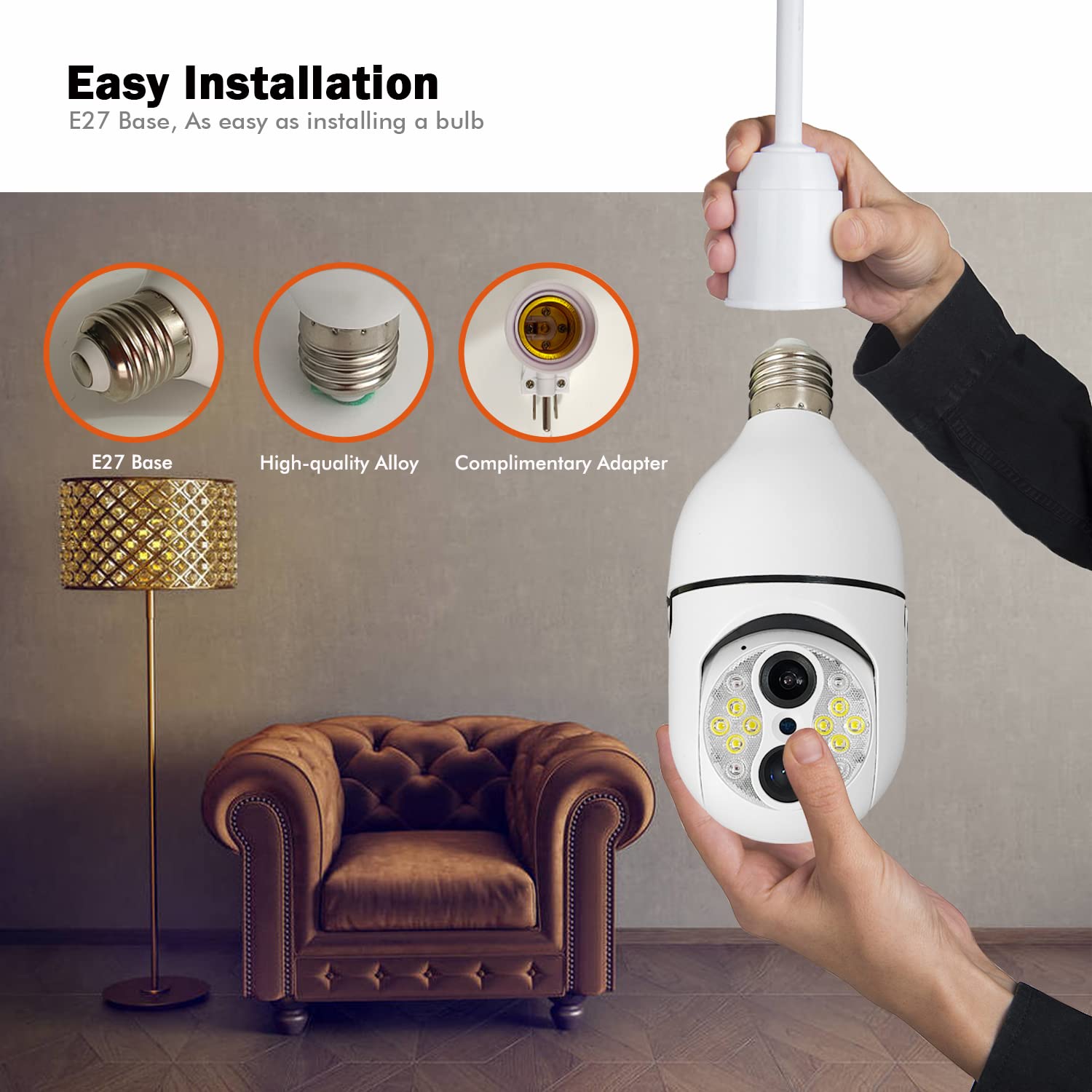 10X Hybrid Zoom Light Bulb Security Camera, 2MP Light Socket Security Camera Outdoor Indoor, Wireless WiFi Home Security Cameras, Full Color Night Vision, Two-Way Dialogue, Motion Tracking