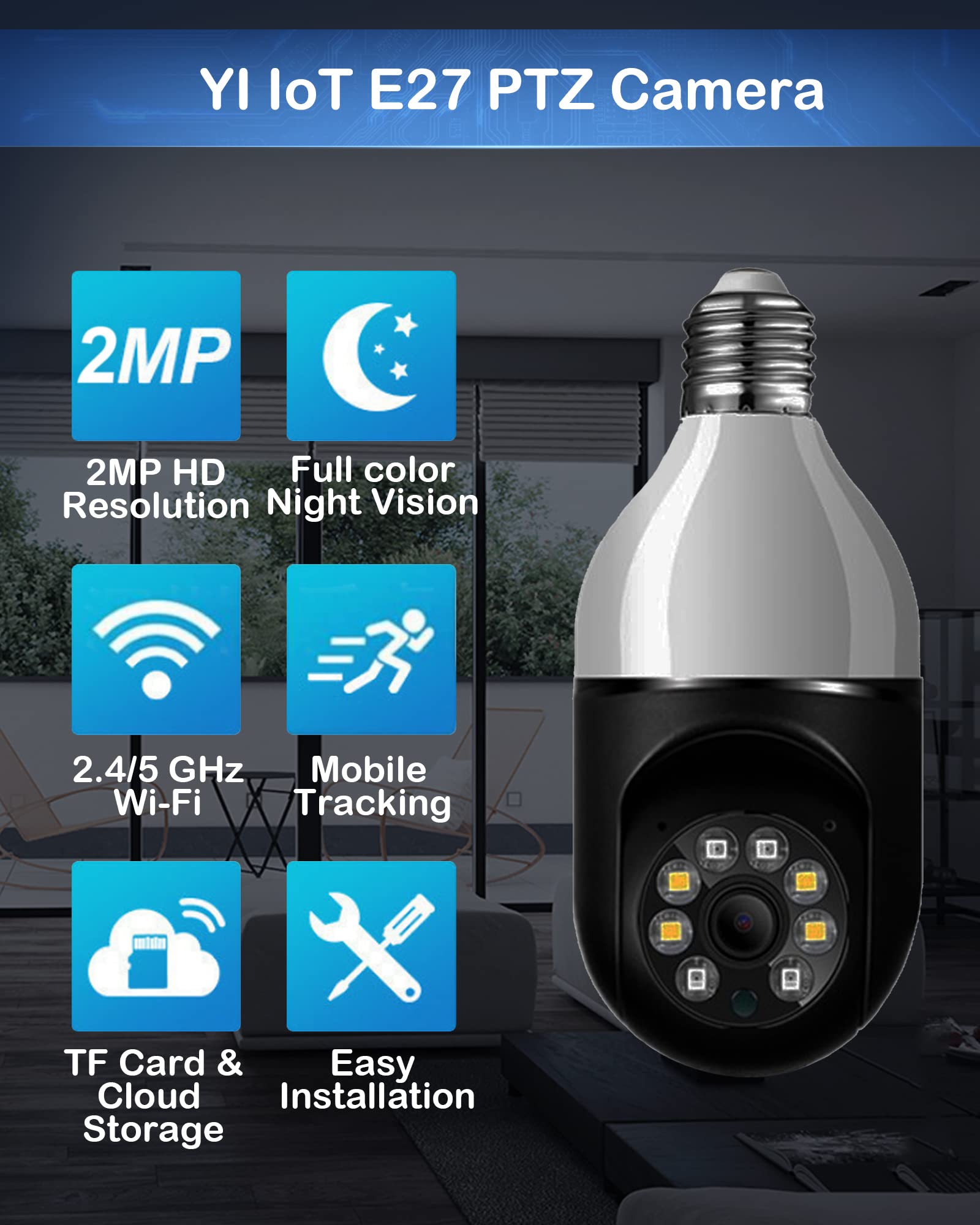 E27 360° Security Cameras Wireless Outdoor, 2.4GHz & 5G WiFi Light Bulb Security Camera, 1080p Video Surveillance for Home Security, Indoor Night Vision Cam System, Motion Detection, Two-Way Talk