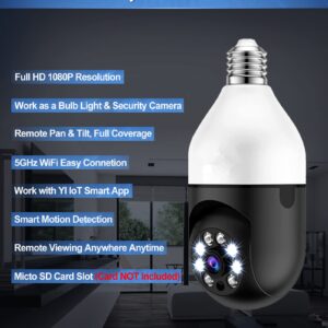 E27 360° Security Cameras Wireless Outdoor, 2.4GHz & 5G WiFi Light Bulb Security Camera, 1080p Video Surveillance for Home Security, Indoor Night Vision Cam System, Motion Detection, Two-Way Talk