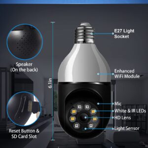 E27 360° Security Cameras Wireless Outdoor, 2.4GHz & 5G WiFi Light Bulb Security Camera, 1080p Video Surveillance for Home Security, Indoor Night Vision Cam System, Motion Detection, Two-Way Talk