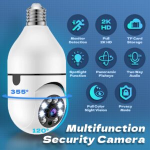 BJR 2K / 3MP Light Bulb Security Camera, 5G & 2.4G WiFi Security Camera Wireless Outdoor Indoor 360 Camera for Home with Color Night Vision Motion&Siren Alert Auto Motion E27 Socket