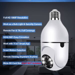 bluedery E27 360° Light Bulb Camera, 2.4GHz & 5G WiFi Security Cameras Wireless, 1080p Night Vision Home Security, Indoor Video Surveillance System, Motion Sensor Detection, Two-Way Audio-Talk