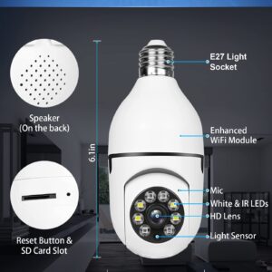 bluedery E27 360° Light Bulb Camera, 2.4GHz & 5G WiFi Security Cameras Wireless, 1080p Night Vision Home Security, Indoor Video Surveillance System, Motion Sensor Detection, Two-Way Audio-Talk