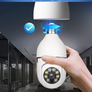 bluedery E27 360° Light Bulb Camera, 2.4GHz & 5G WiFi Security Cameras Wireless, 1080p Night Vision Home Security, Indoor Video Surveillance System, Motion Sensor Detection, Two-Way Audio-Talk