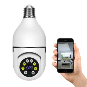 light bulb security camera outdoor wireless wifi, 2.4g wireless wifi lightbulb cameras, pan and tilt to surveillance every details for indoor, with 2-way audio, motion detection, color night version