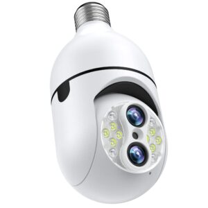 e27 light bulb security camera(dual lens), 10xhybrid zoom wifi light bulb camera, two-way talk voice, color hd night vision, tracking, sound and light alarm, panoramic light bulb camera 360°(2.4ghz)