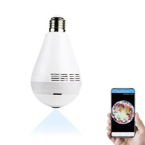 cosulan light bulb camera, wifi bulb security camera, smart bulb camera, 360 panoramic bulb camera with motion detection/floodlight and ir night vision/alert events/cloud/v380 app & pc software/c10