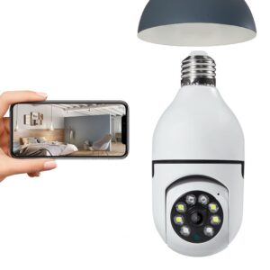 metricsquare camera hidden home security light bulb camera spy camera wifi nanny cam with phone app, night vision motion detection two way audio video recording indoor room camera