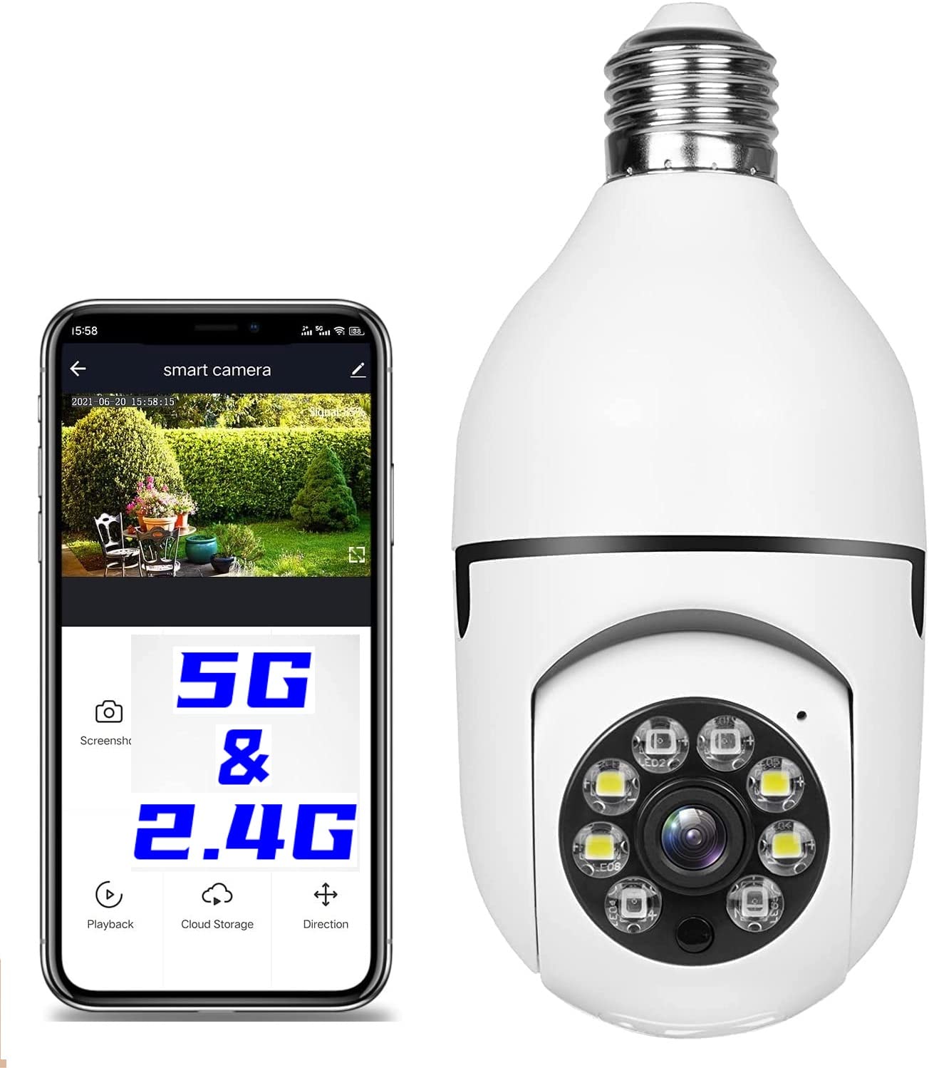 Light Bulb Security Camera 2.4GHz & Wireless WiFi Outdoor, 1080P Light Socket, Indoor 360° Home Security Cameras, Full Color Day and Night, Smart Motion Detection (1PC, Support 5G)