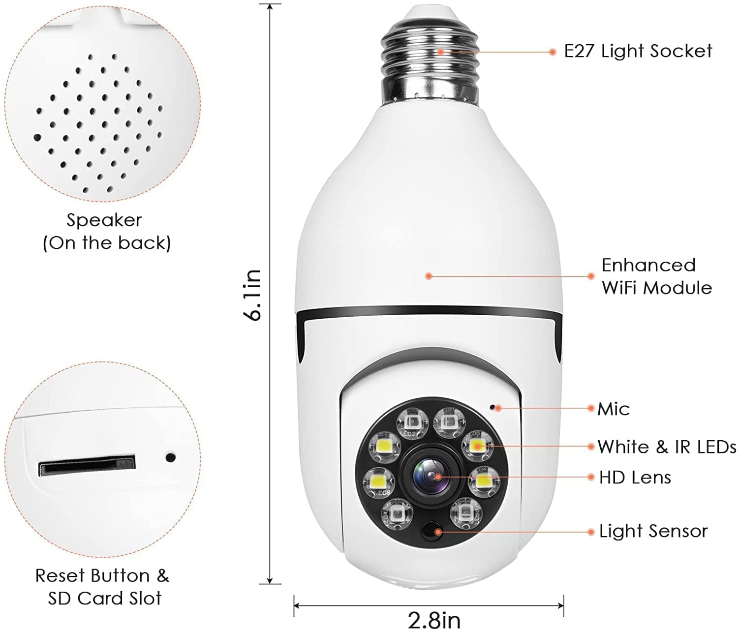 Light Bulb Security Camera 2.4GHz & Wireless WiFi Outdoor, 1080P Light Socket, Indoor 360° Home Security Cameras, Full Color Day and Night, Smart Motion Detection (1PC, Support 5G)