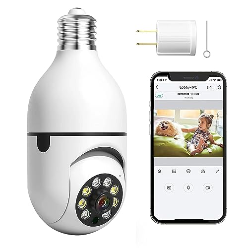 Light Bulb Security Camera, 2.4G 1080P Wireless Light Bulb Camera for Pet Camera, 360 ° PTZ Light Socket Camera with Motion Detection Auto Tracking (1PC ∣ White)