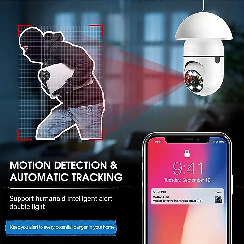 Light Bulb Security Camera, 2.4G 1080P Wireless Light Bulb Camera for Pet Camera, 360 ° PTZ Light Socket Camera with Motion Detection Auto Tracking (1PC ∣ White)