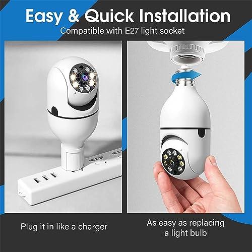 Light Bulb Security Camera, 2.4G 1080P Wireless Light Bulb Camera for Pet Camera, 360 ° PTZ Light Socket Camera with Motion Detection Auto Tracking (1PC ∣ White)