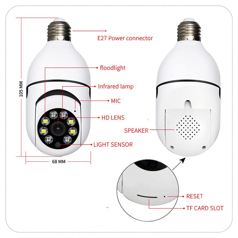 Keilini Light Bulb Security Camera, Light Bulb Security Camera, 360°Panoramic Surveillance Cam, Light Bulb HD 1080P Security Camera (2 pcs)