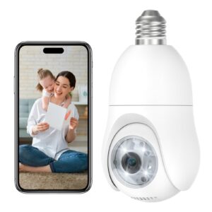 light bulb security camera 2k indoor/outdoor full color night vision lightbulb, 2.4ghz wireless wifi 360° cameras bulbs, auto motion tracking, audible alarm, easy install, 24/7 sd & cloud recording