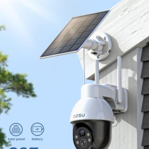 AOSU Solar Security Camera Wireless Outdoor System, 3K/5MP Battery Powered WiFi Camera for Home Security, Panoramic PTZ, Auto Tracking, Human/Vehicle Detection, Night Vision, Spotlights, 2-Way Talk