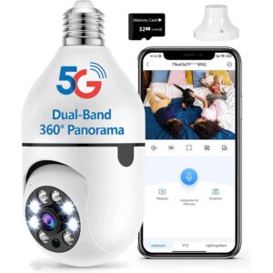 security camera, full-hd 1080p 360° panoramic 2.4g&5ghz wireless wifi camera,led light bulb camera with infrared night vision & motion detection & 2-way audio home camera for baby/elder/pet +32gb