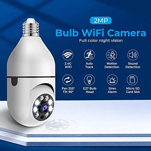 1080P Light Bulb Camera, Wireless WiFi Home Security Camera 360° Surveillance Cam with Motion Detection Alarm Night Vision Light Socket Camera (1 Pack 5G&2.4G with 64G SD Card)