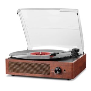 bluetooth turntable vinyl record player with speakers, 3 speed belt driven vintage player for entertainment aux in rca out