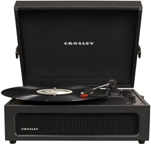 crosley cr8017b-bk voyager vintage portable vinyl record player turntable with bluetooth in/out and built-in speakers, black