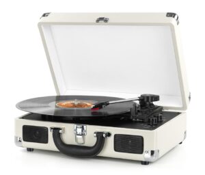 vinyl record player wireless turntable bluetooth 3-speed portable vintage suitcase with built-in speakers, includes extra stylus, rca out, aux in