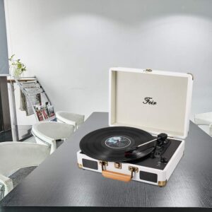 Vinyl Record Player Bluetooth with Speakers 3 Speed Portable Turntable Suitcase Built in 2 Speakers RCA Line Out AUX Headphone Jack PC Recorder-White