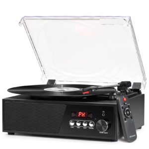 vinyl record player bluetooth with usb digital fm radio remote control vintage turntable for vinyl records with speakers 3 input rca line out