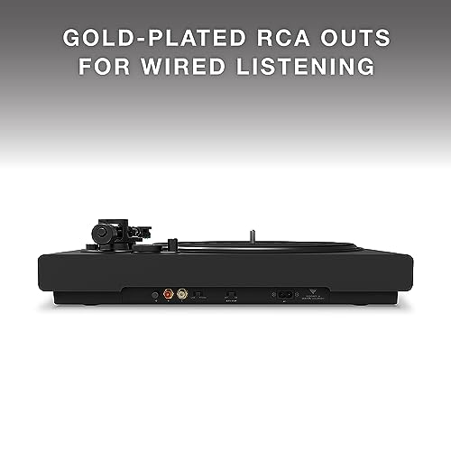 Victrola Hi-Res Black Vinyl Record Player, Audio Technica AT-VM95E Cartridge, aptX Adaptive Bluetooth Connectivity, Gold Plated RCA & Preamp Output, Stylish Sleek Bluetooth Turntable