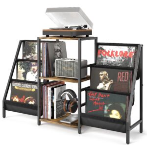 record player stand with vinyl storage, record player table with vinyl record storage up to 280 albums, turnta ble stand with record holder vinyl display shelf, record cabinet for vinyls media stereo