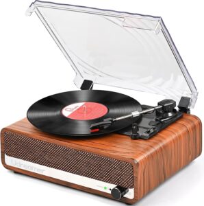 vinyl record player with upgraded speakers needle pressure adjustment,vintage turntable for vinyl records,portable vinyl lp player with 3 input,rca output and headphone jack