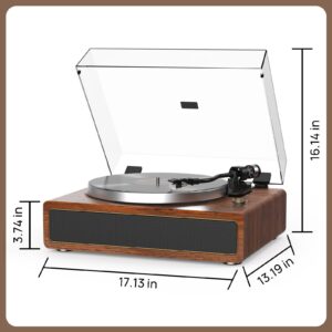 Turntable Record Player with Built-in Speakers, Vinyl Record Player Support Bluetooth Playback Auto Stop 33&45 RPM Speed RCA Line Out AUX in All-in-one Belt-Drive Turntable for Vinyl Records