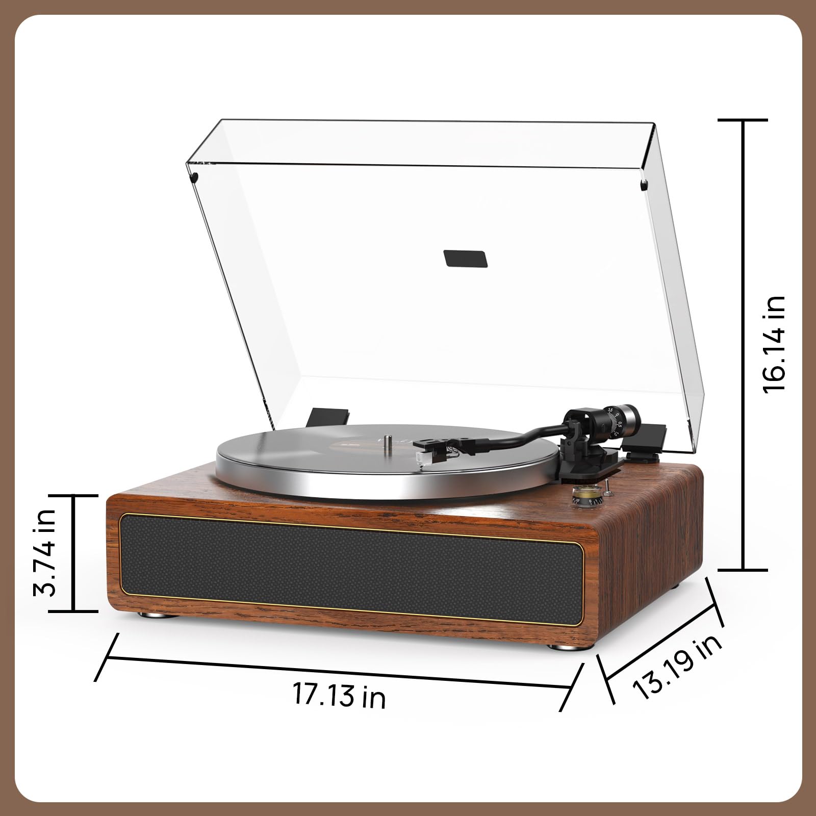 Turntable Record Player with Built-in Speakers, Vinyl Record Player Support Bluetooth Playback Auto Stop 33&45 RPM Speed RCA Line Out AUX in All-in-one Belt-Drive Turntable for Vinyl Records