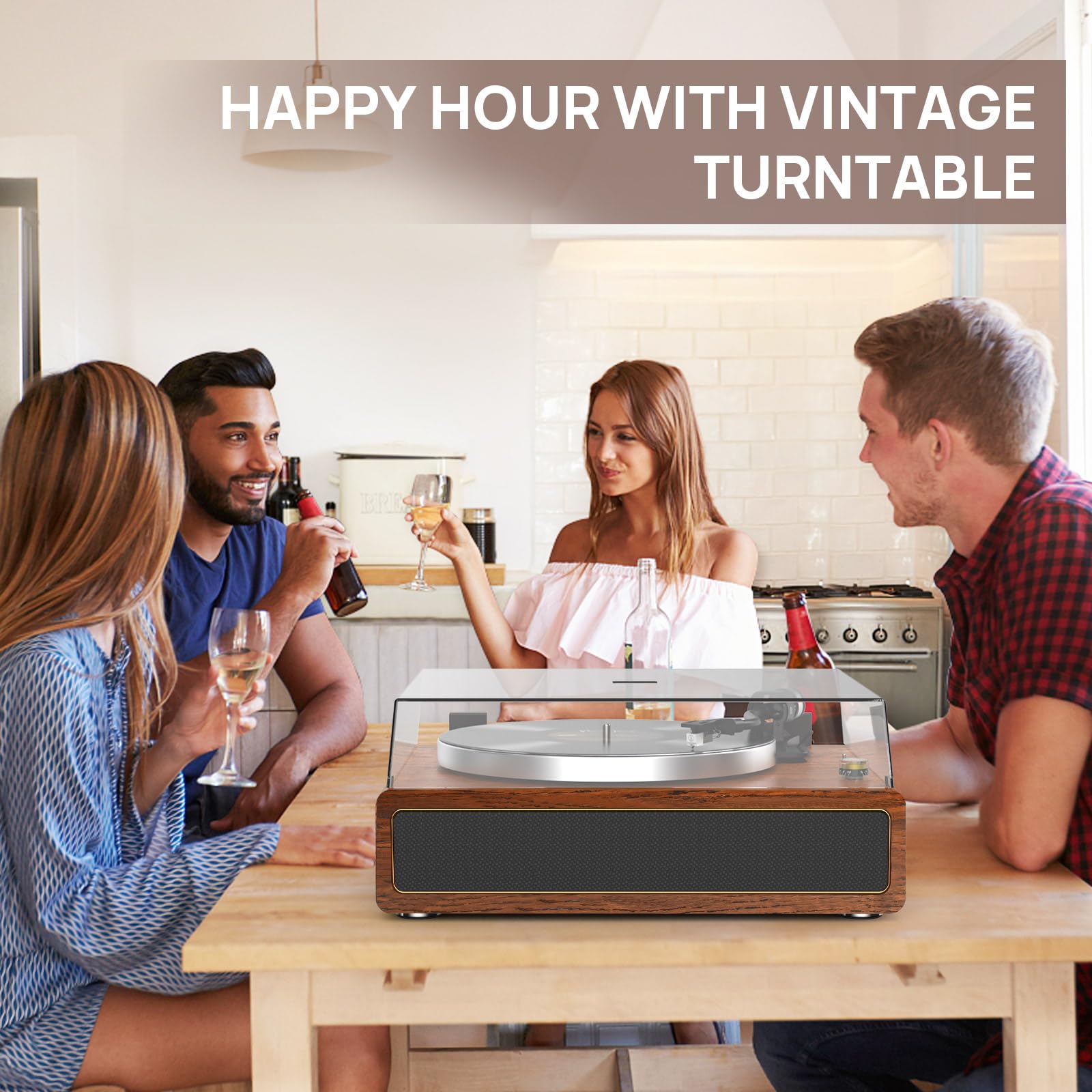 Turntable Record Player with Built-in Speakers, Vinyl Record Player Support Bluetooth Playback Auto Stop 33&45 RPM Speed RCA Line Out AUX in All-in-one Belt-Drive Turntable for Vinyl Records