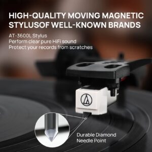 Turntable Record Player with Built-in Speakers, Vinyl Record Player Support Bluetooth Playback Auto Stop 33&45 RPM Speed RCA Line Out AUX in All-in-one Belt-Drive Turntable for Vinyl Records