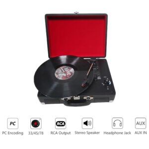 Record Player 3 Speed Portable Suitcase Vinyl Player with Built-in Speakers Turntable Vinyl to MP3 Recording RCA Line Out AUX in Headphone Jack