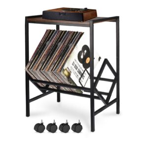 dack record player stand with storage up to 80 albums,turntable stand with matte black metal legs, record player table for living room bedroom office