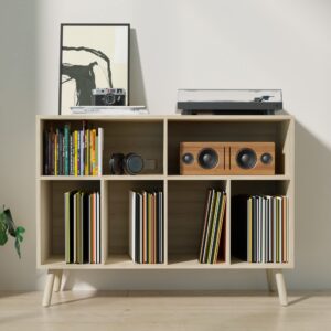 Cozy Castle Record Player Stand, Turntables Stand with Vinyl Record Storage Holds up to 350 Albums, Record Stand Table for Bedroom, Living Room, Office, Oak