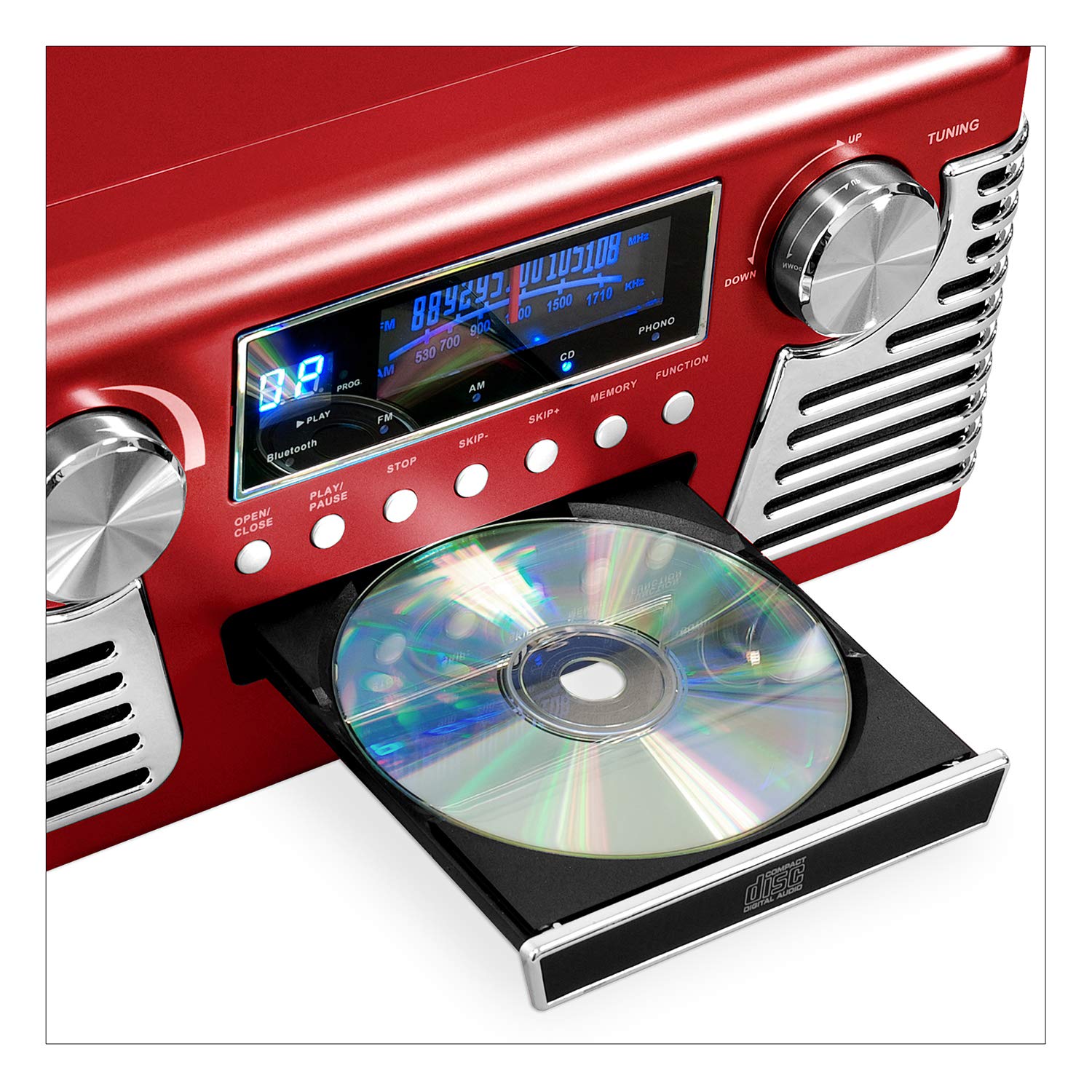 Victrola 50's Retro Bluetooth Record Player & Multimedia Center with Built-in Speakers - 3-Speed Turntable, CD Player, AM/FM Radio | Wireless Music Streaming | Red