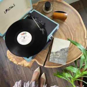 LP&No.1 Portable Suitcase Turntable with Stereo Speaker,3 Speeds Belt-Drive Vinyl Record Player,Classic Blue