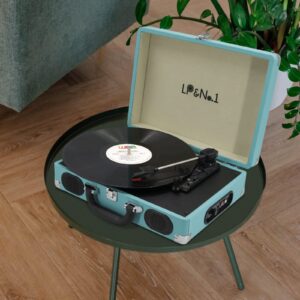 LP&No.1 Portable Suitcase Turntable with Stereo Speaker,3 Speeds Belt-Drive Vinyl Record Player,Classic Blue